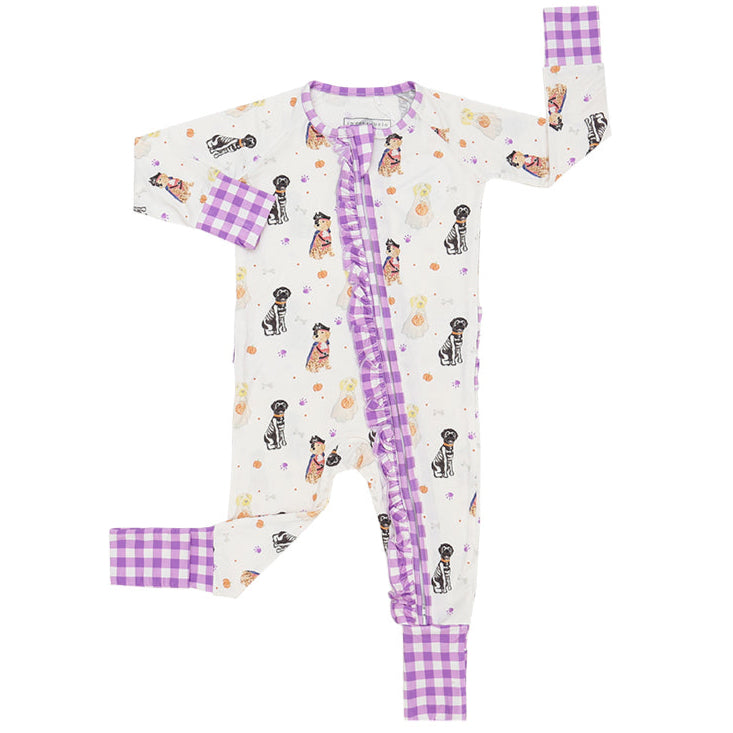 Halloween Pups Ruffle One Piece Bamboo Pajama – Sweet Tupelo Clothing